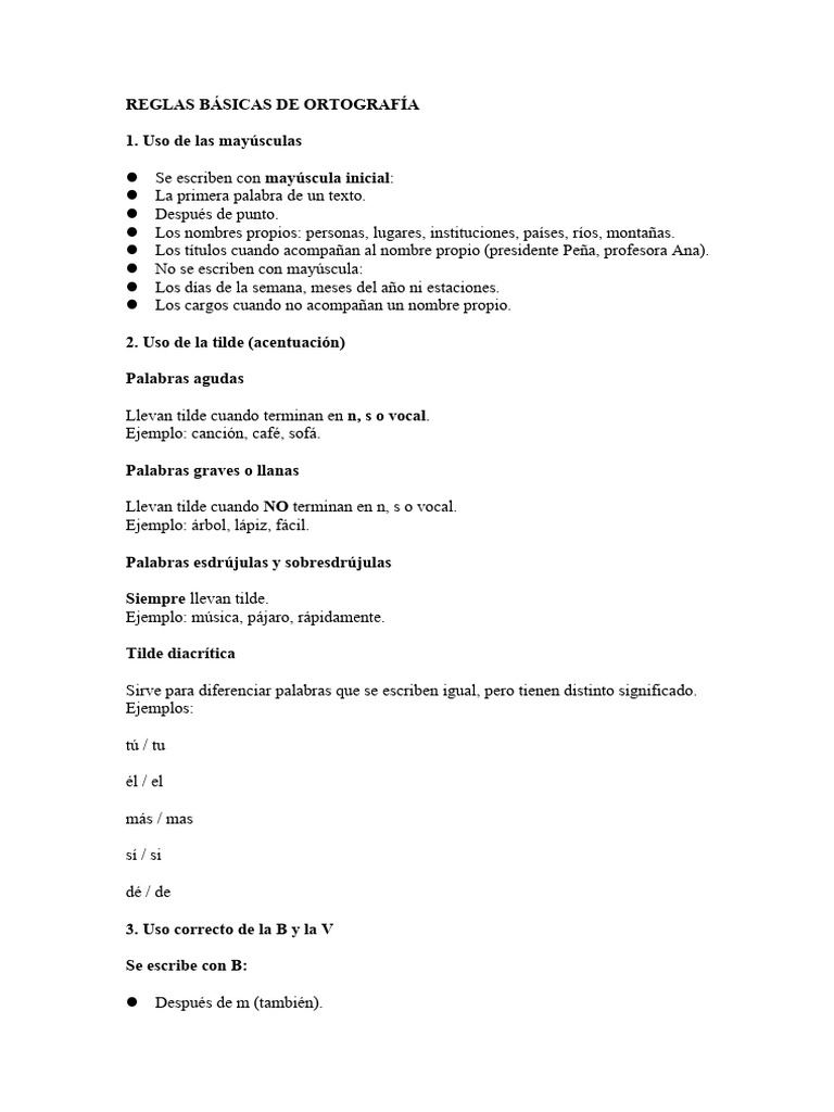Reglas Básicas de Ortografía | PDF | Mecánica del lenguaje | Escritura