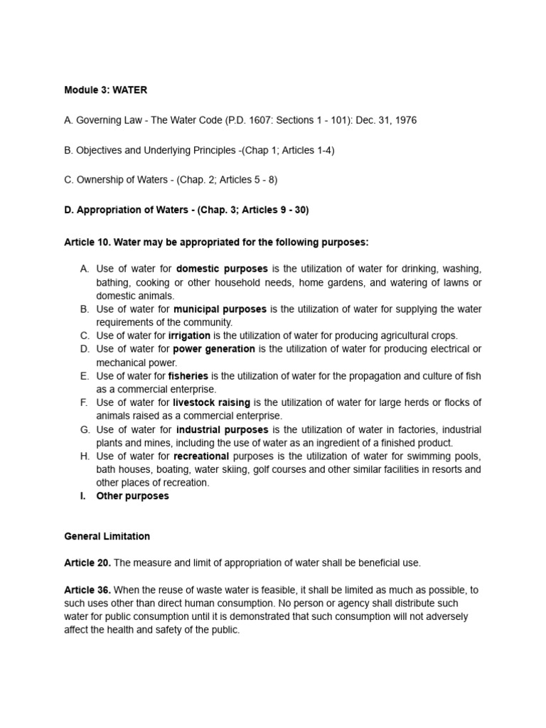 The Water Code and Case Digests | PDF | Water | Jurisdiction