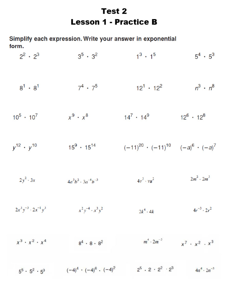 Test 4 Lesson 1 Practice B | PDF