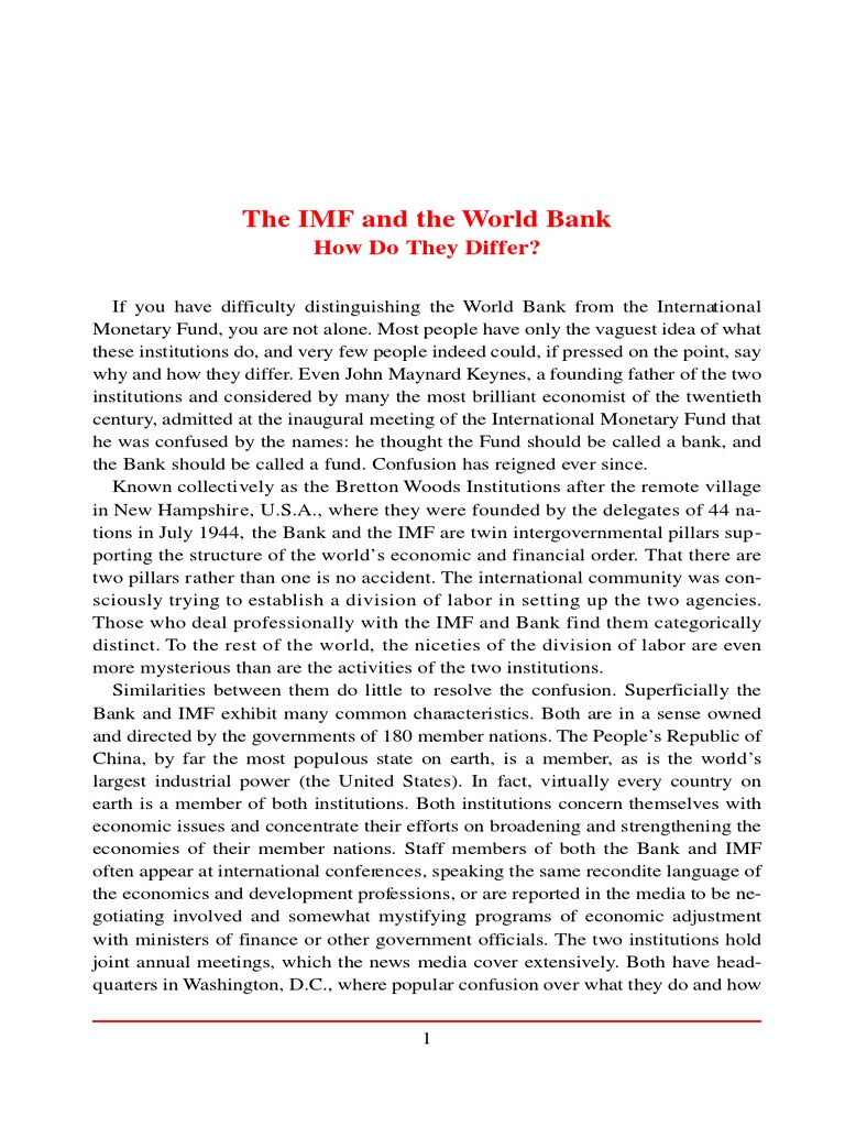 The IMF and The World Bank: How Do They Differ? | PDF