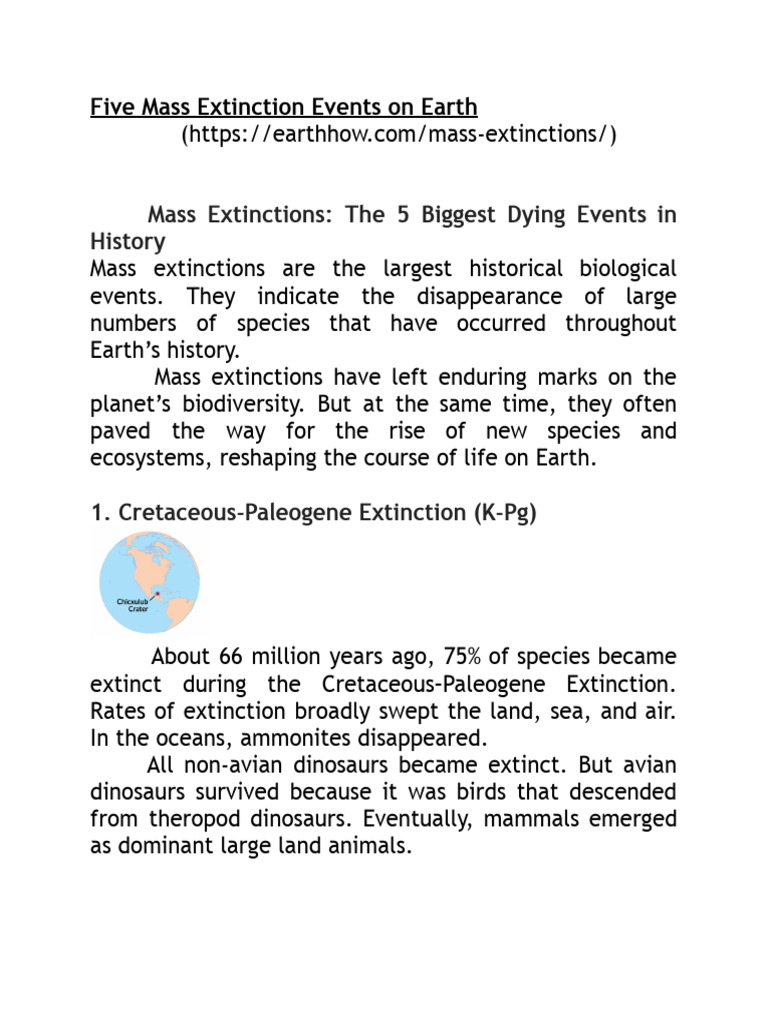 d104 Five Mass Extinction Events on Earth - Google Docs | PDF
