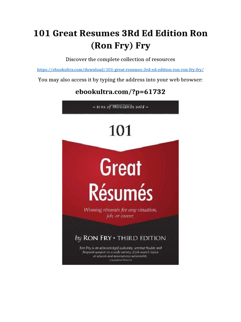101 Great Resumes 3rd Ed Edition Ron (Ron Fry) Fry Newest Edition 2025 ...