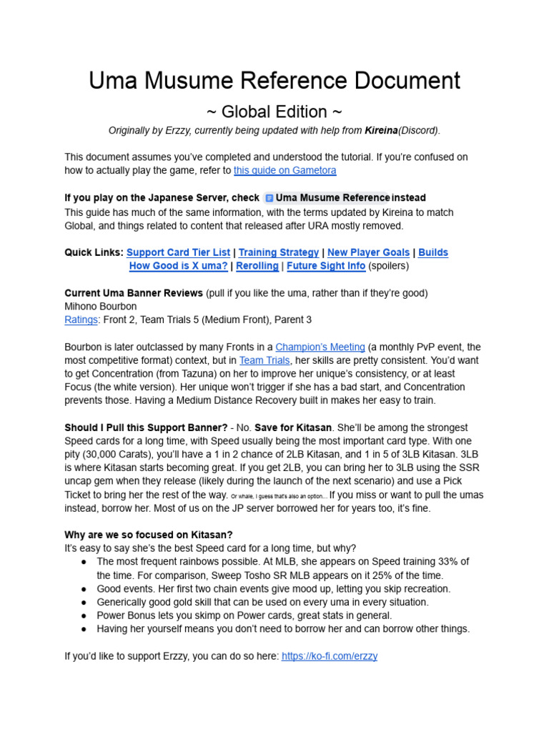 Uma Musume Global Reference Document - Last Updated 07-08-2025 | PDF ...