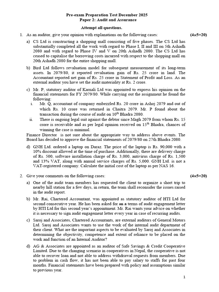 Paper 2 Audit and Assurance1.PDF Petpdec 2025 | PDF | Audit | Internal ...
