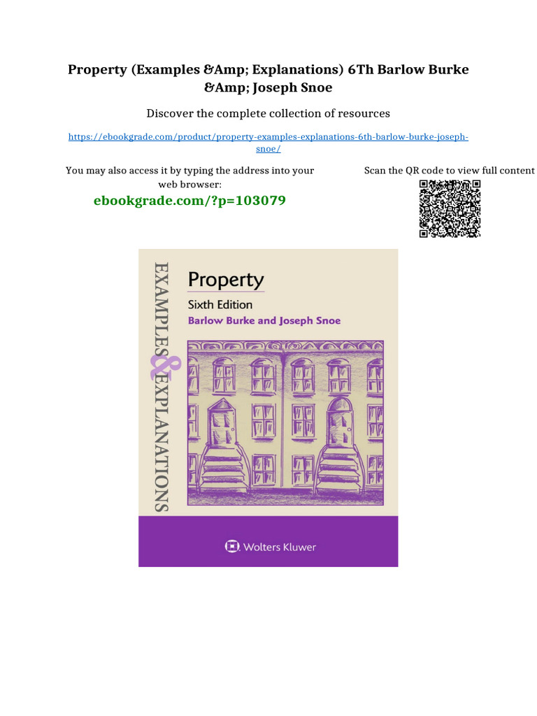 Property (Examples & Explanations) 6th Barlow Burke & Joseph Snoe ...
