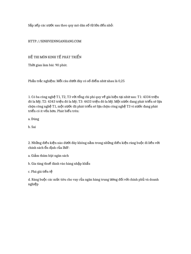 De Thi Kinh Te Phat Trien Sua Font | PDF