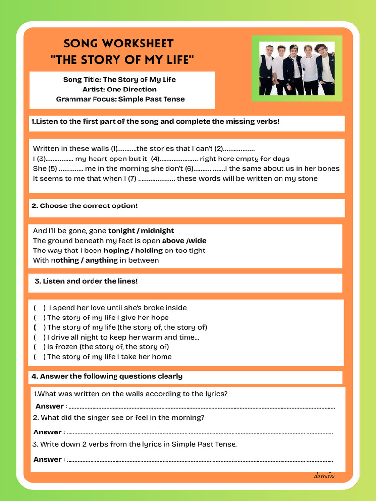 Worksheet Story of My Life | PDF | Grammatical Tense | Linguistic ...