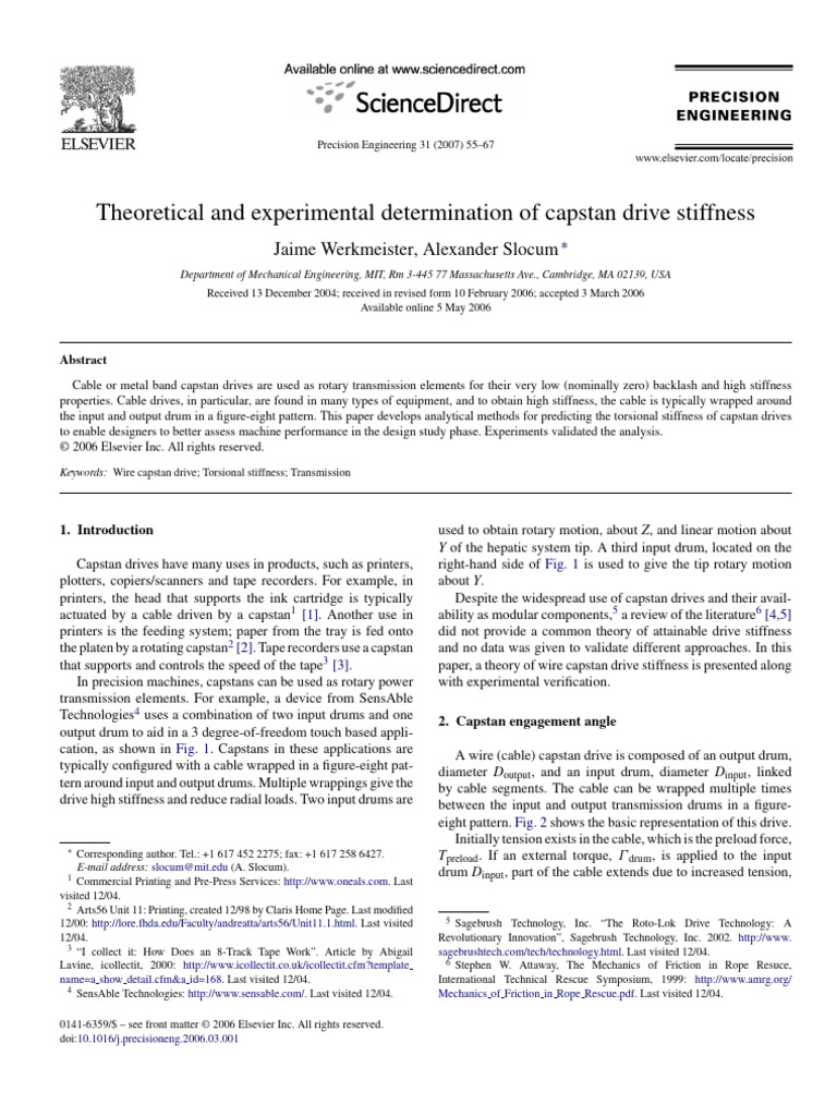 Theoretical and Experimental Determination of Capstan Drive Stiffness ...
