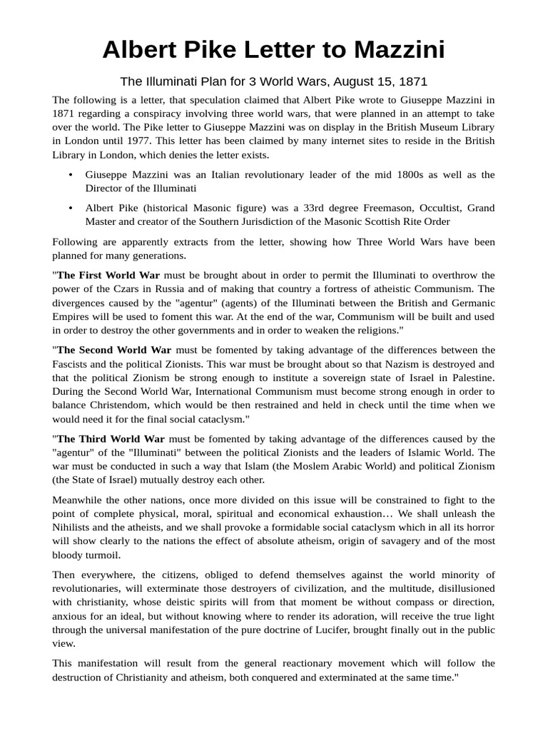 Albert Pike Letter to Mazzini | PDF