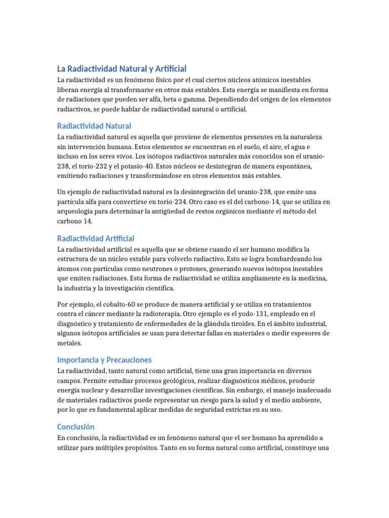 Radiactividad Natural y Artificial | PDF | Desintegración radioactiva ...
