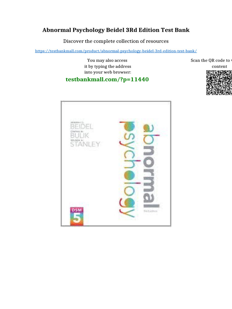 Abnormal Psychology Beidel 3rd Edition Test Bank online version | PDF
