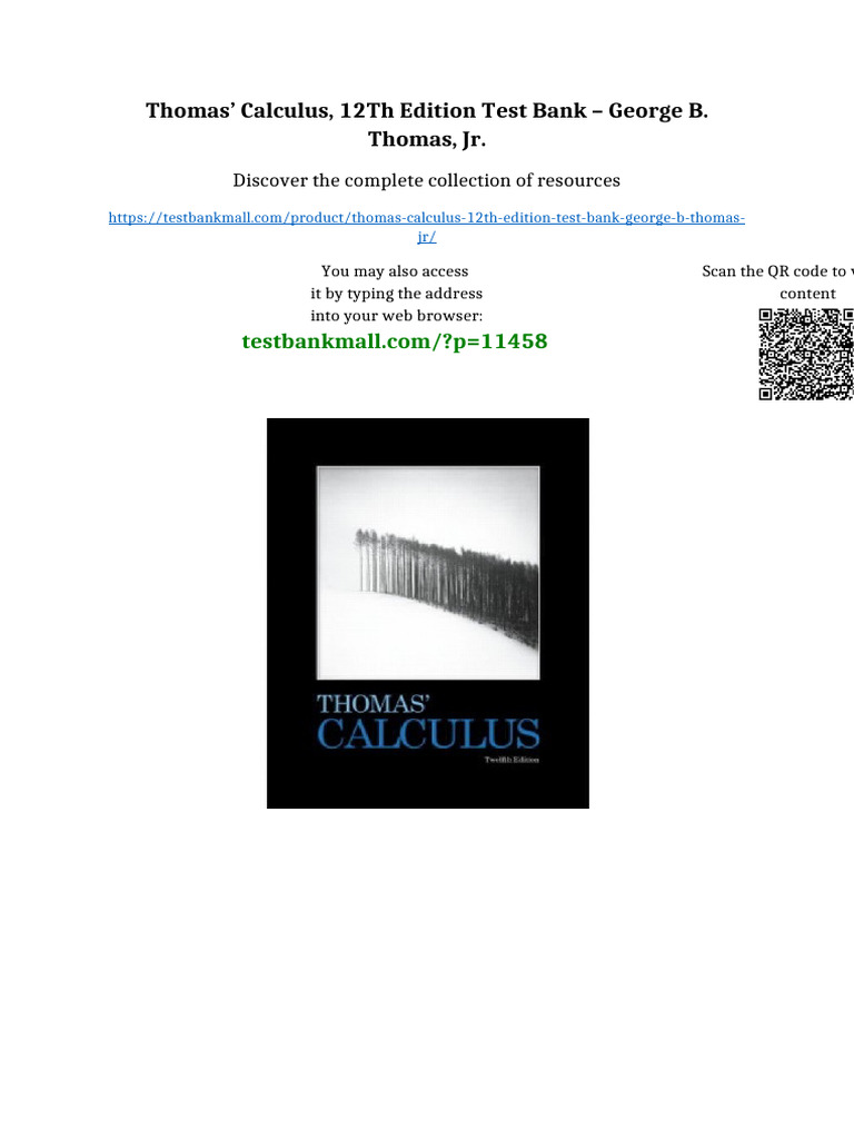 Thomas’ Calculus, 12th Edition Test Bank – George B. Thomas, Jr. Ready ...