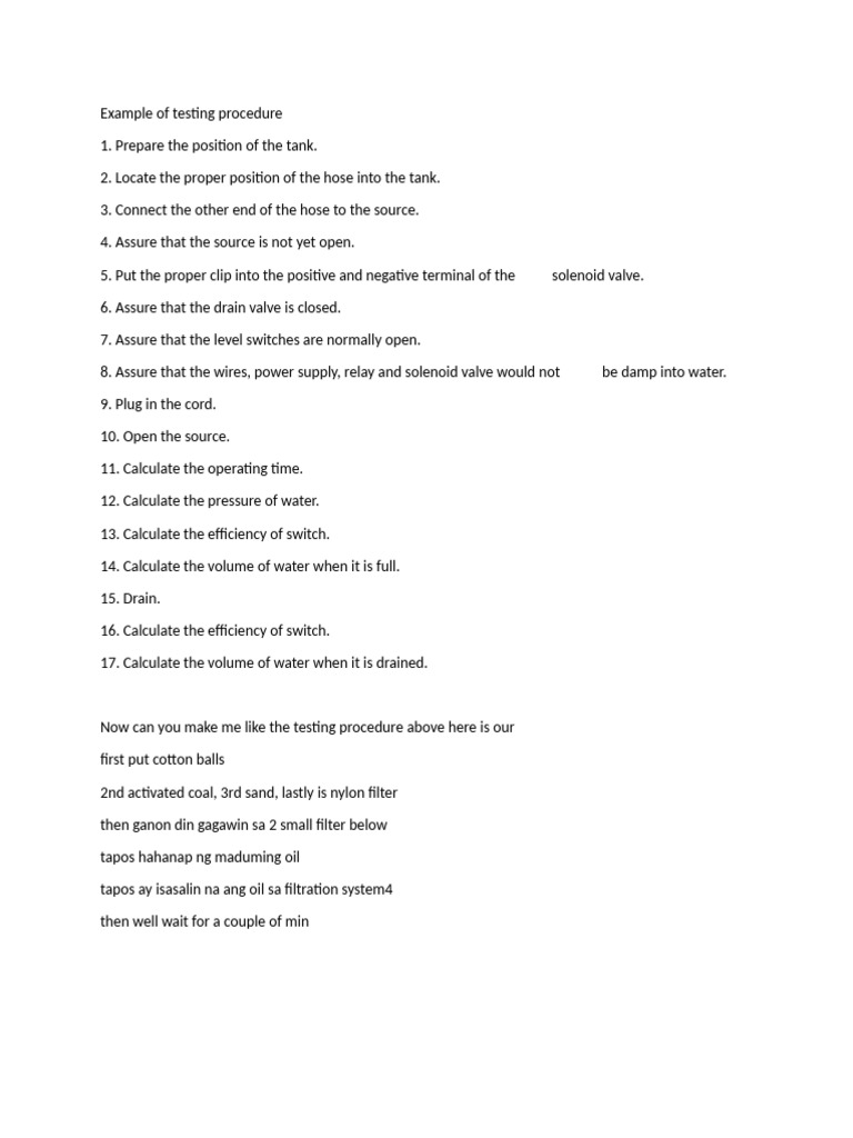 Example of Testing Procedure | PDF