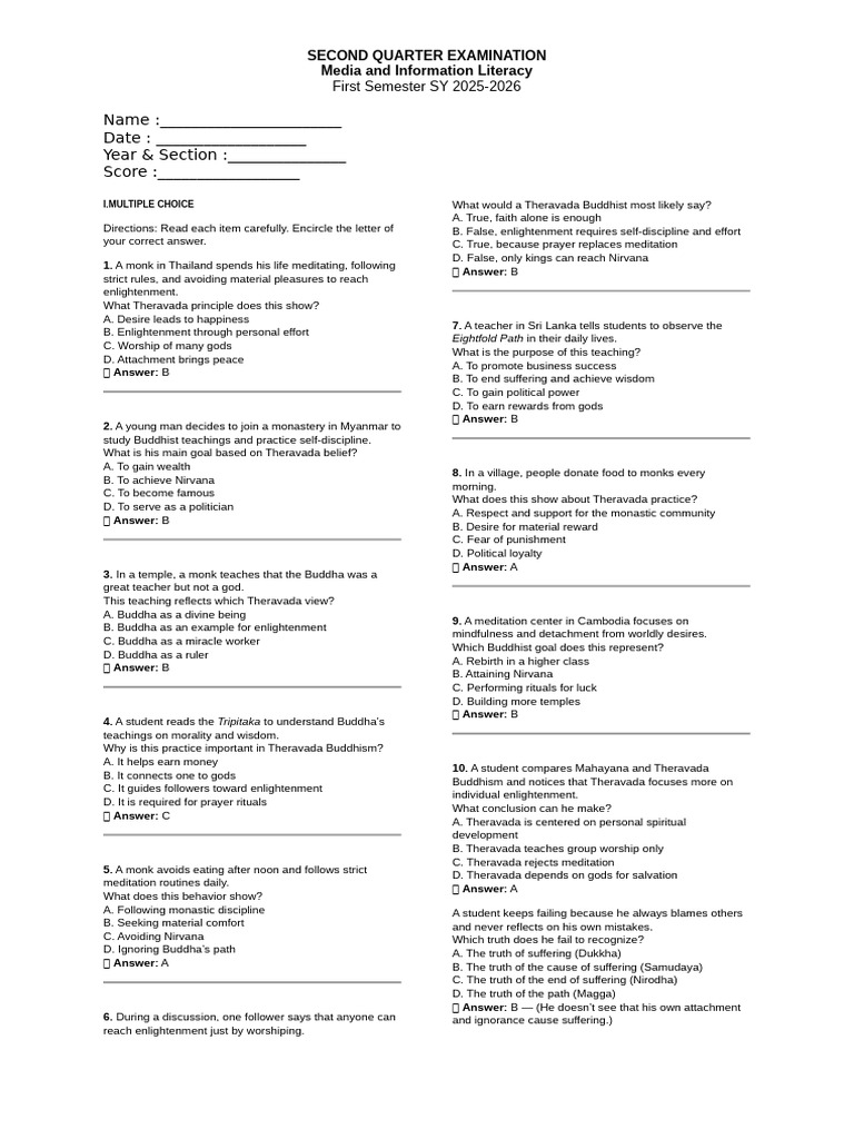 2ND Quarter Exam in World Religion | PDF | Noble Eightfold Path | Four ...