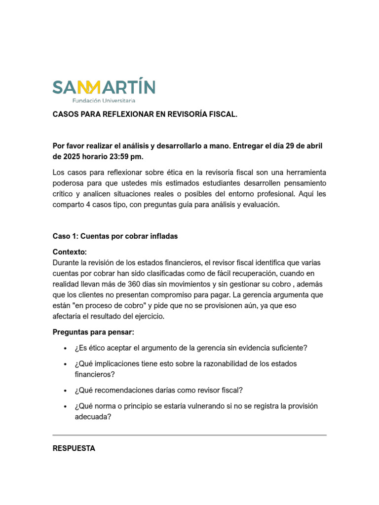 Casos Revisoria Fiscal para Reflexionar | PDF | Contabilidad | Estado ...