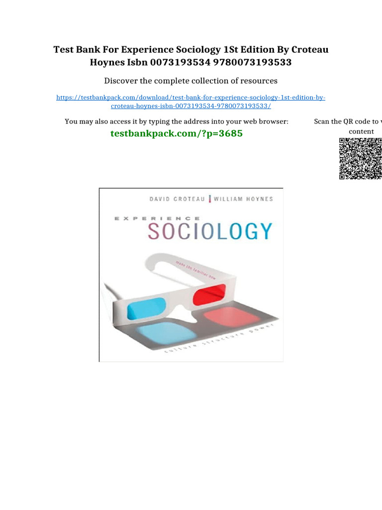 Test Bank for Experience Sociology 1st Edition by Croteau Hoynes ISBN ...