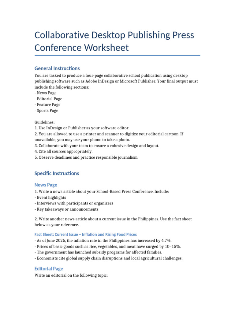 Collaborative Desktop Publishing Worksheet | PDF