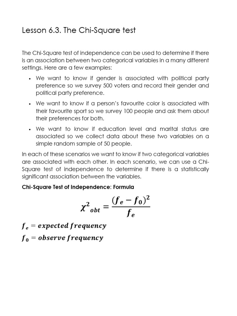 Lesson 6.3 The Chi Square Test | PDF | Chi Squared Test | Tests