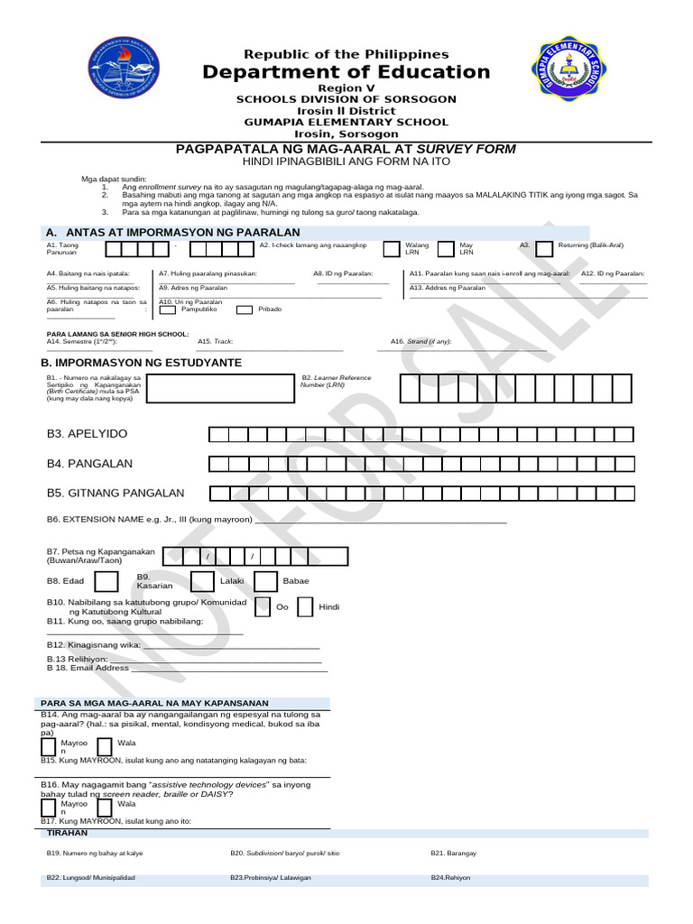 Modified Learner Enrollment and Survey Form Filipino (Recovered) | PDF