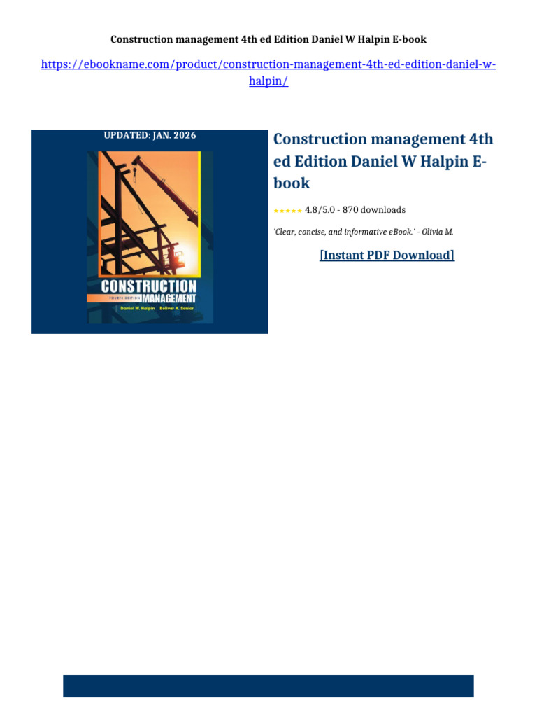 Construction Management 4th Ed Edition Daniel W Halpin Ebook Testbank ...