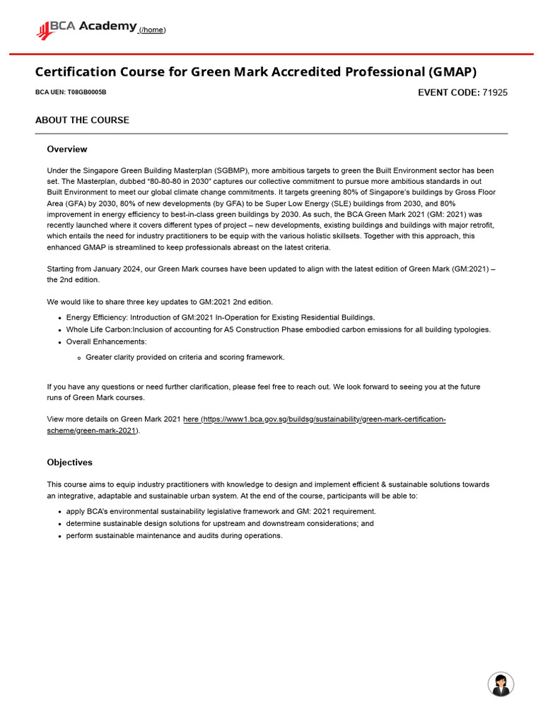 Certification Course For Green Mark Accredited Professional (GMAP ...