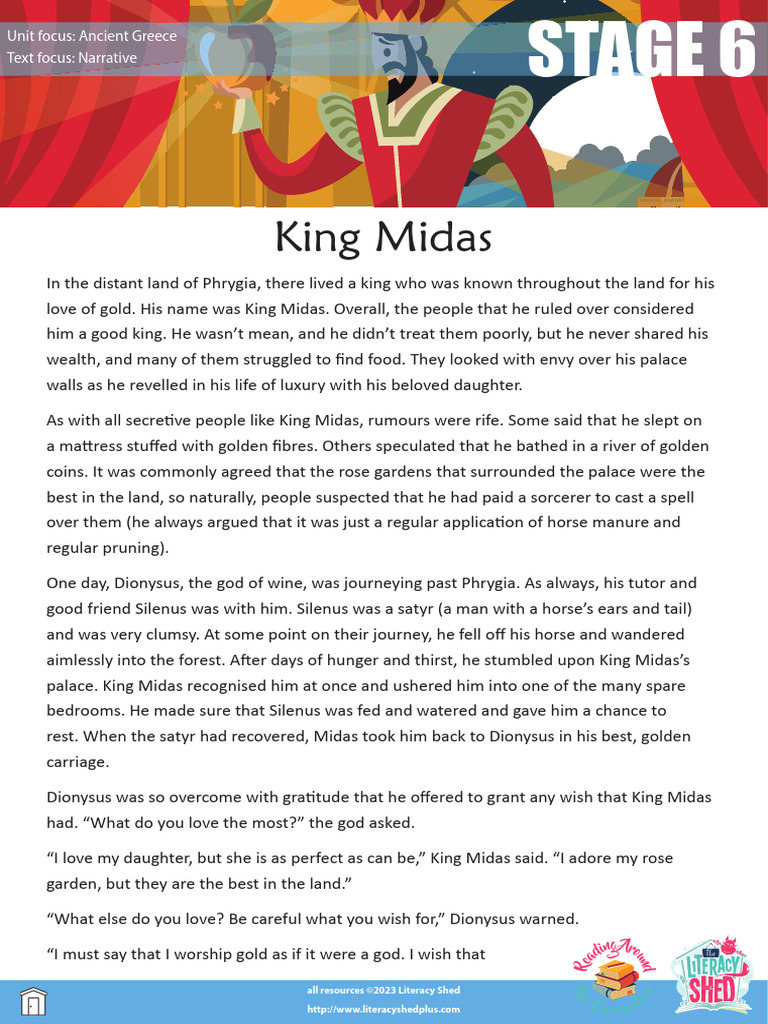 King Midas Stage 6 Comprehension - Comprehension Pack | PDF | Dionysus