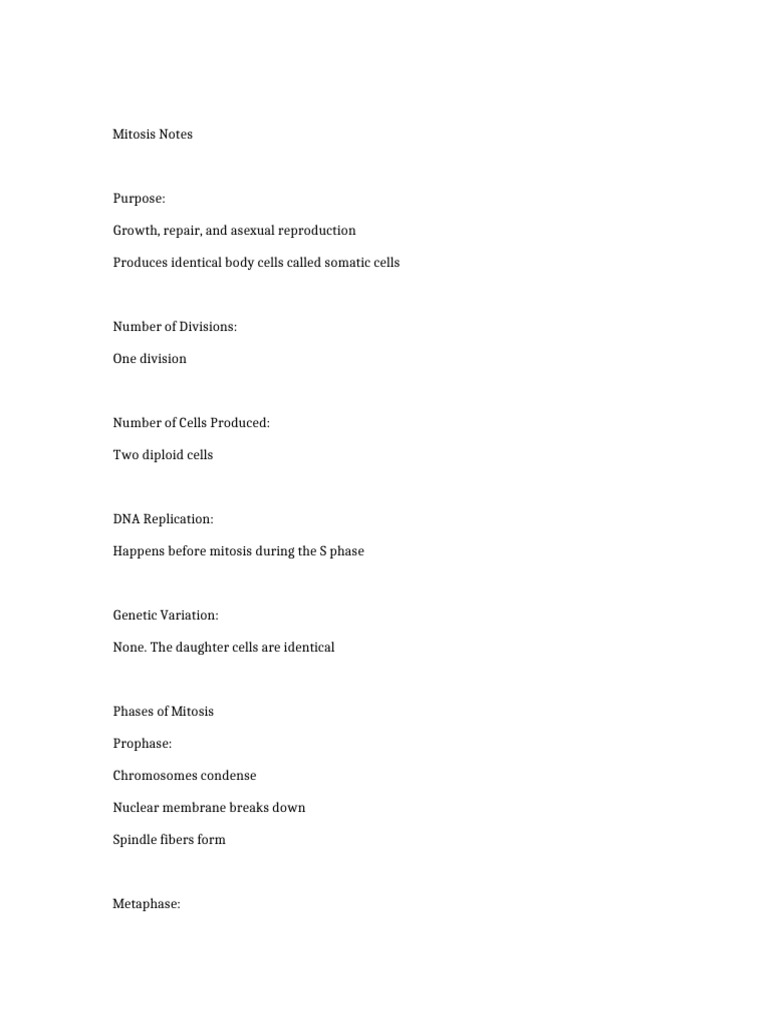Mitosis and Meiosis Notes | PDF