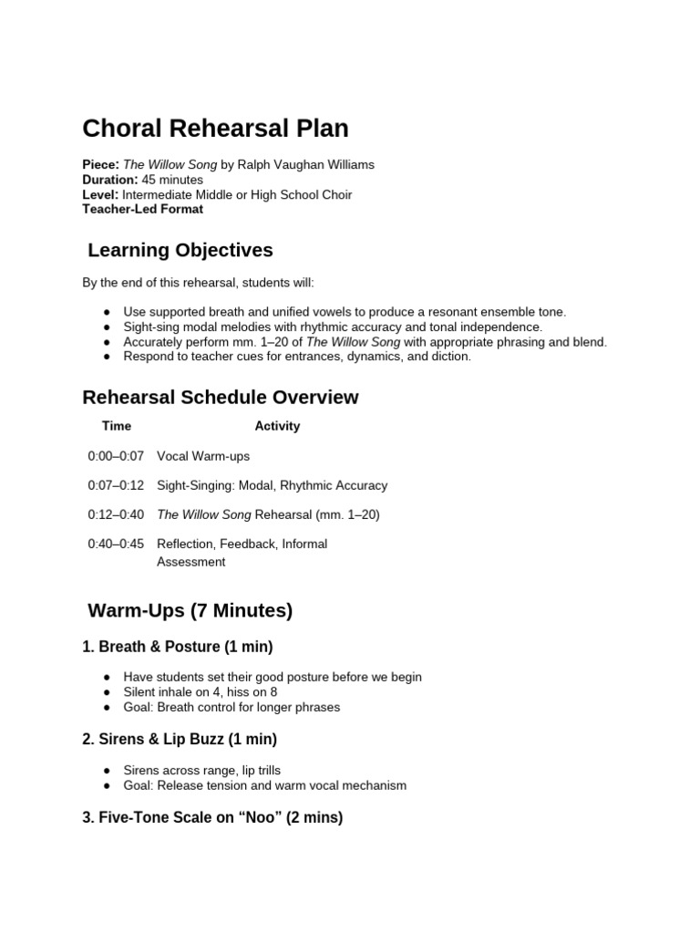 45 Minute Choral Lesson Plan | PDF | Mode (Music) | Singing