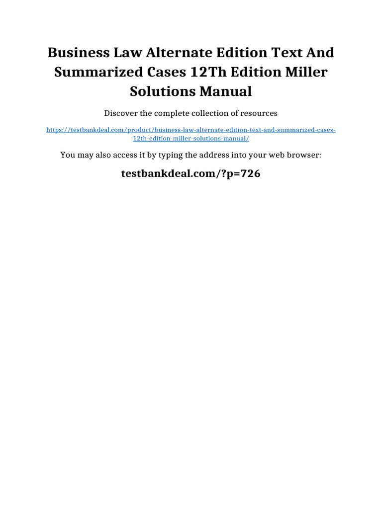 Business Law Alternate Edition Text and Summarized Cases 12th Edition ...