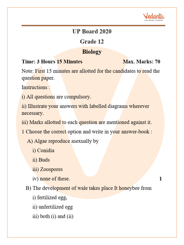 UPMSP Class 12 Biology Question Paper 2020 | PDF | Dna | Biology