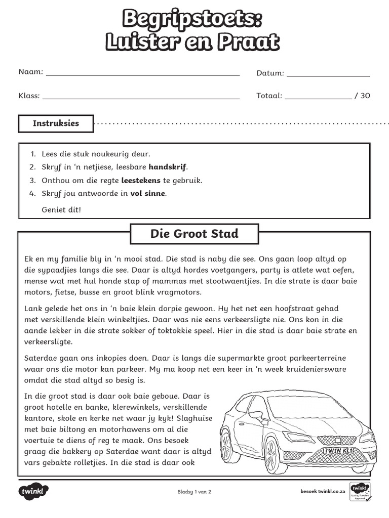 Die Groot Stad Begripstoets (BW) | PDF