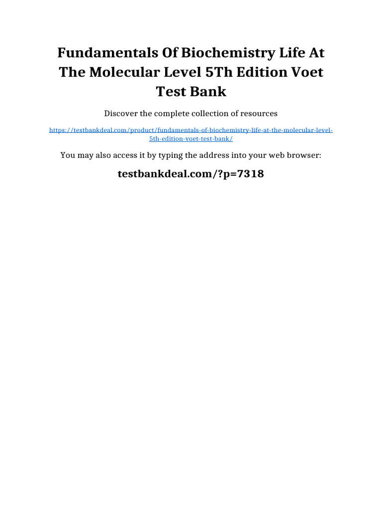 Fundamentals of Biochemistry Life at the Molecular Level 5th Edition ...