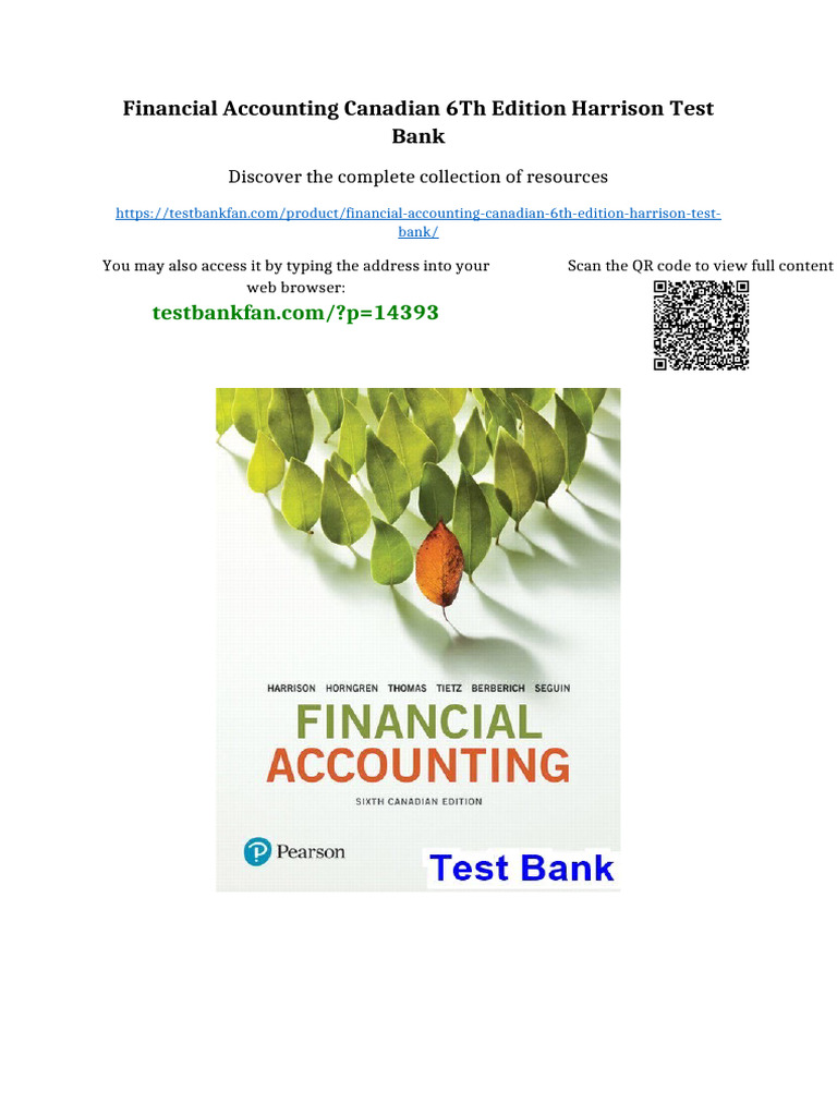 Financial Accounting Canadian 6th Edition Harrison Test Bank Full ...