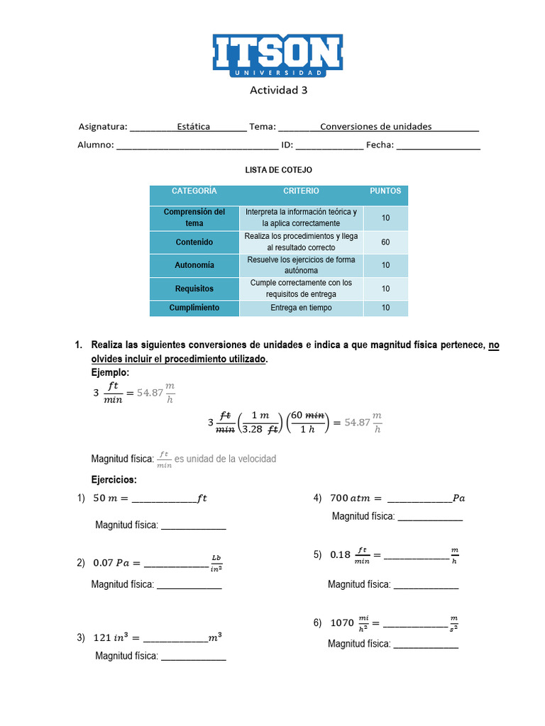 Tarea 3. Conversiones de Unidades | PDF | Física