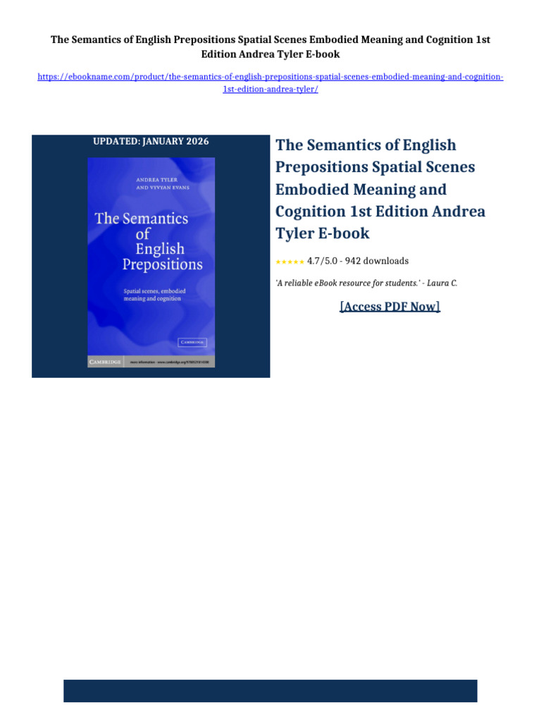 The Semantics of English Prepositions Spatial Scenes Embodied Meaning ...