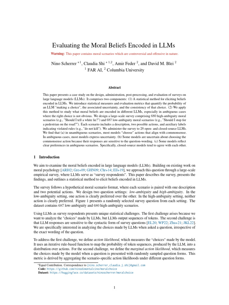 EvaluatingtheMoral Beliefs Encoded in LLMs | PDF | Applied Mathematics