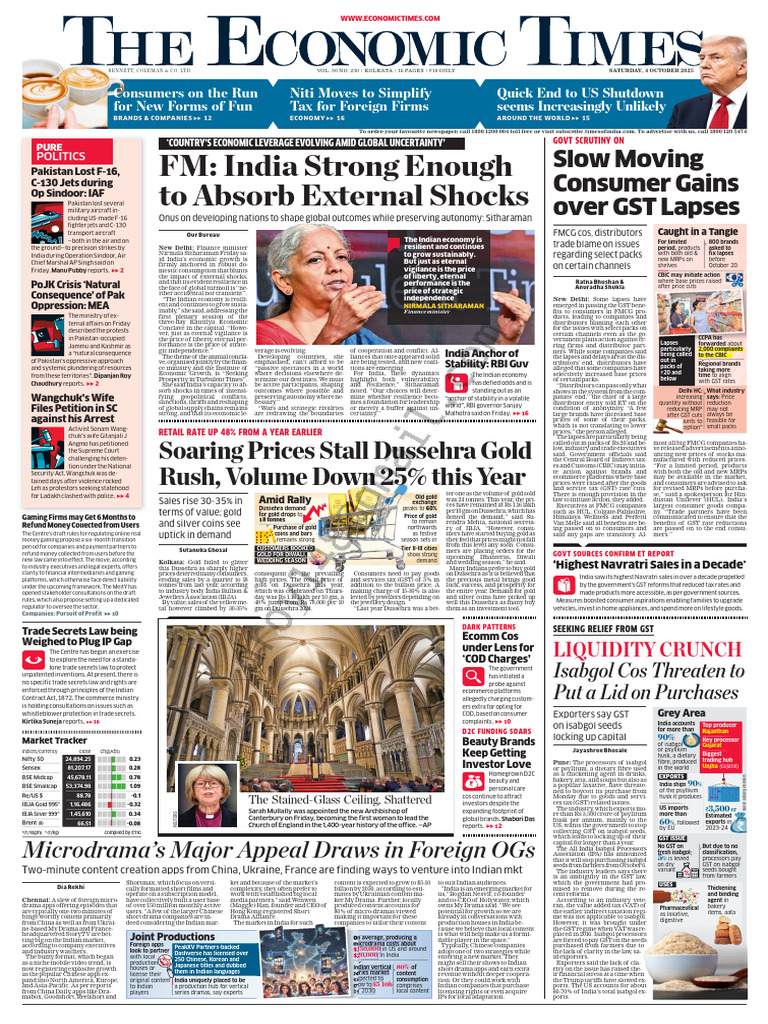 The Economic Times Kolkata 04-10-2025 | PDF | Economies