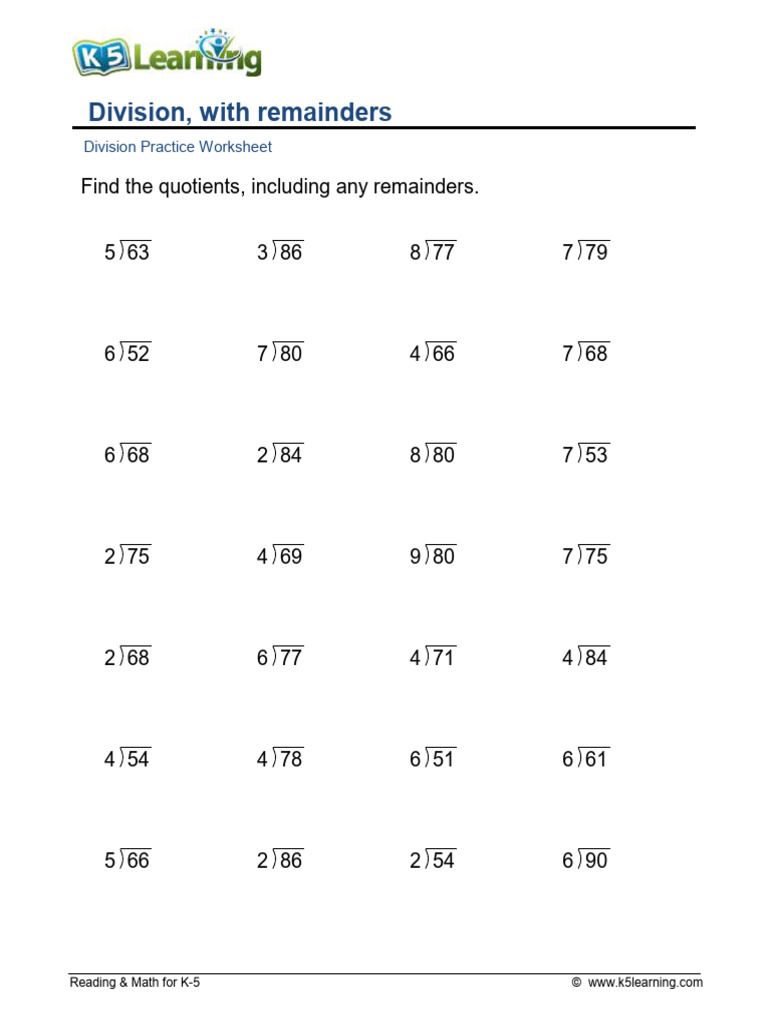 Short Division Remainder 2x1 Digit A | PDF