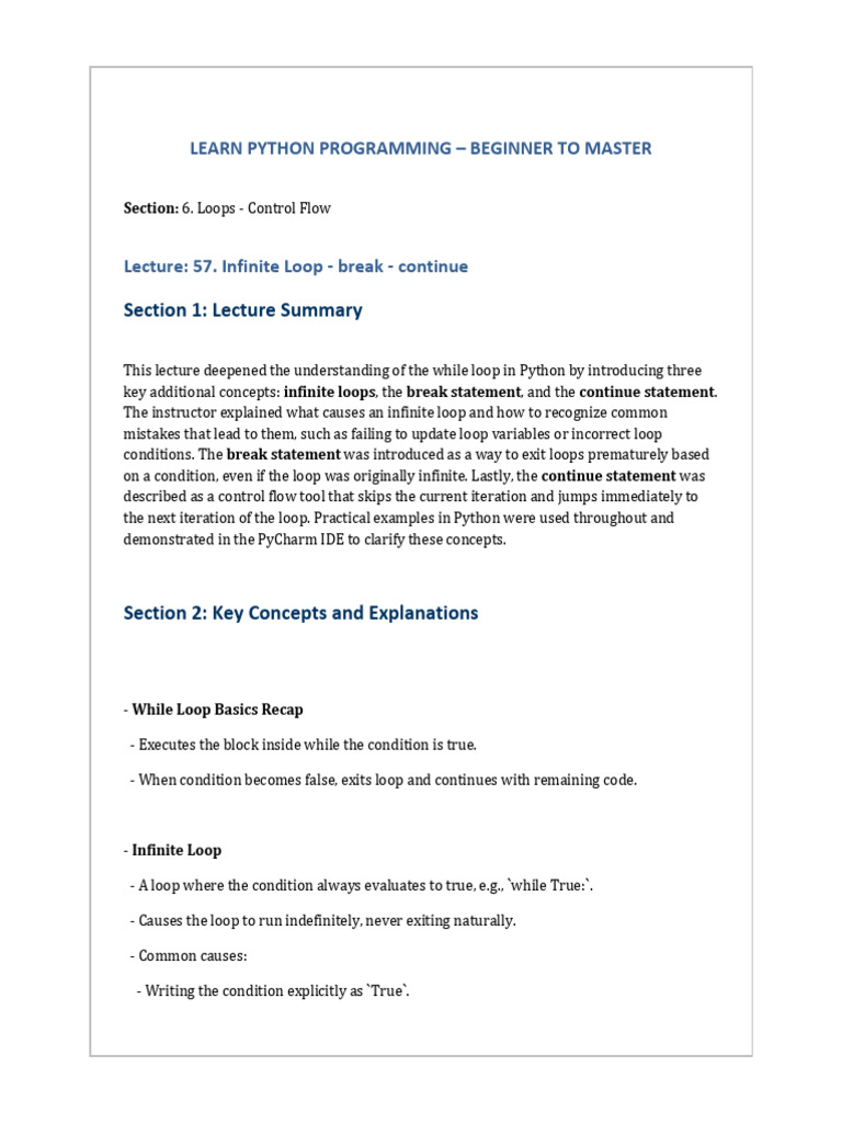 57.+Infinite+Loop+ +Break+ +Continue | PDF | Control Flow | Computing