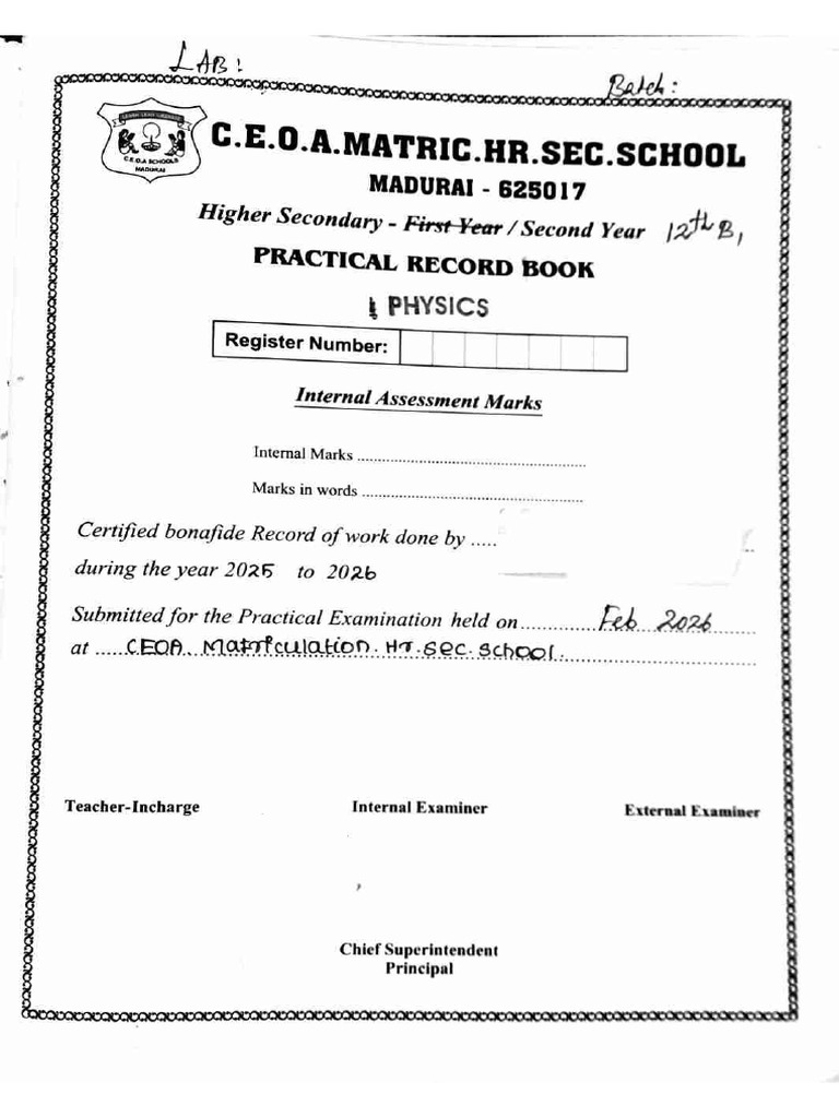 12th Phy Practical Record 10 Exp | PDF