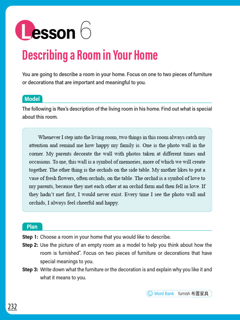 L06-寫作手冊pdf檔 (Describing a Room in Your Home) | PDF