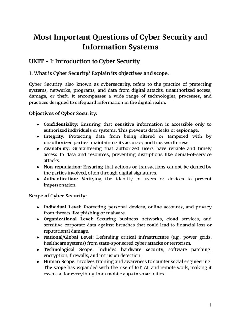 Most Important Questions of Cyber Security and Information Systems ...
