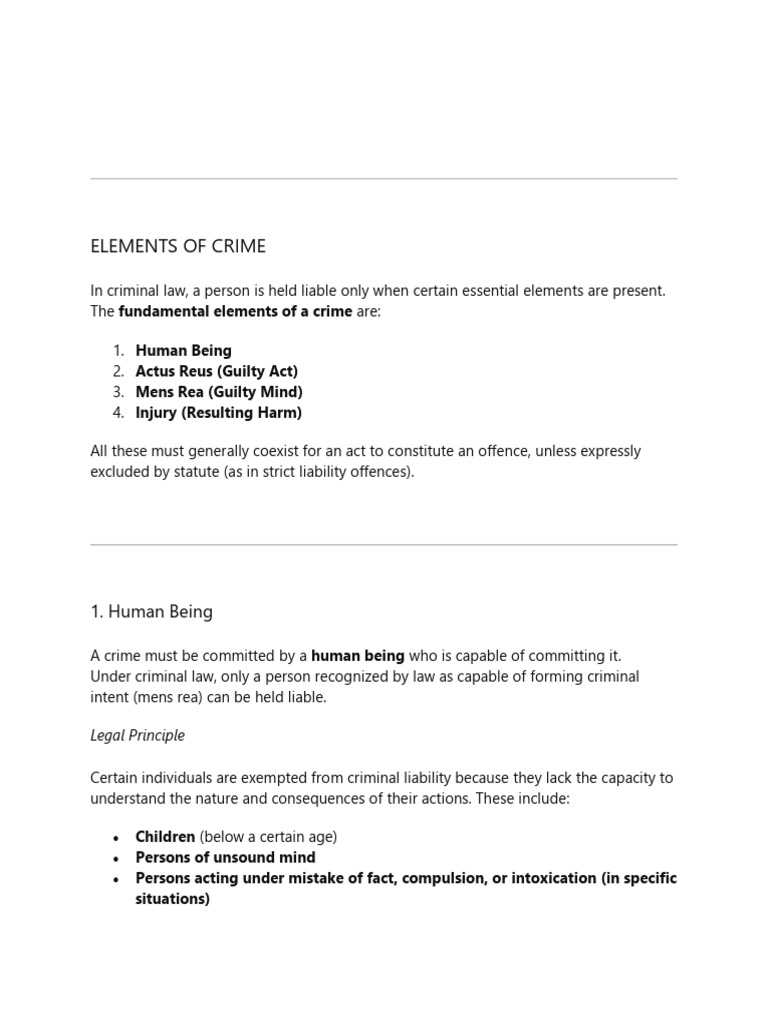 Elements of Crime | PDF | Mens Rea | Intention (Criminal Law)