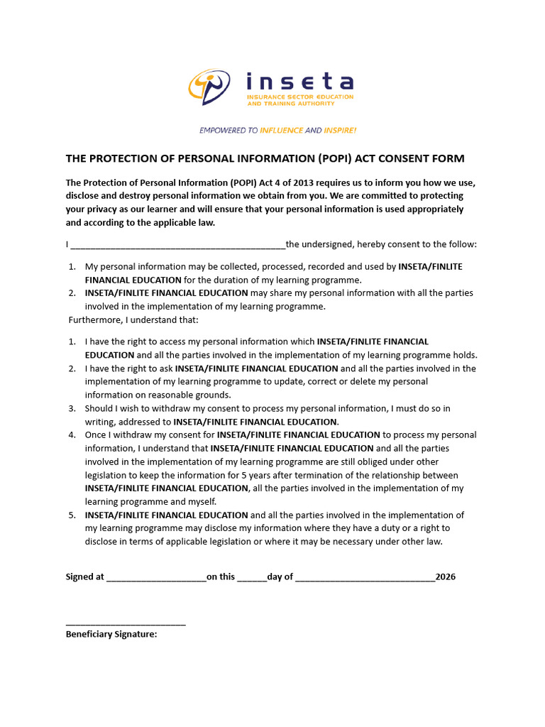 POPI Act Consent Form | PDF