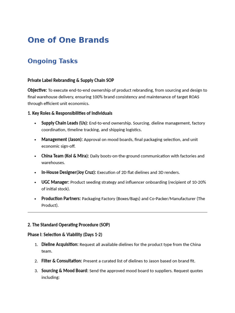 One of One Brands | PDF | Supply Chain | Logistics