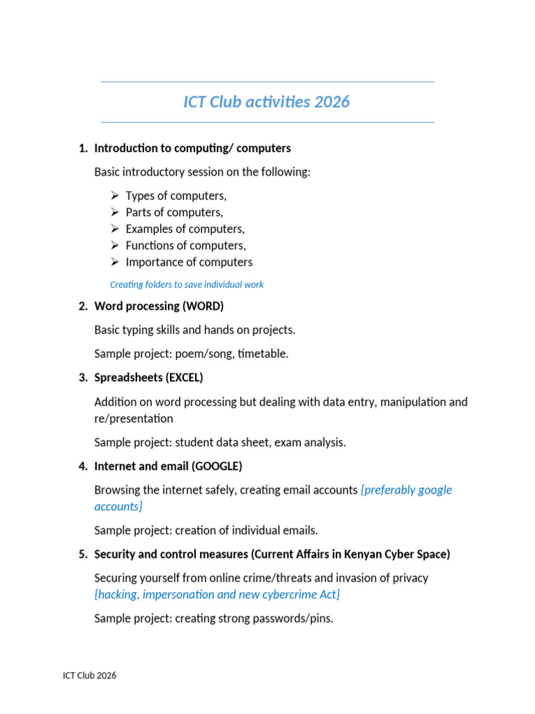 Club Activities 2026 | PDF