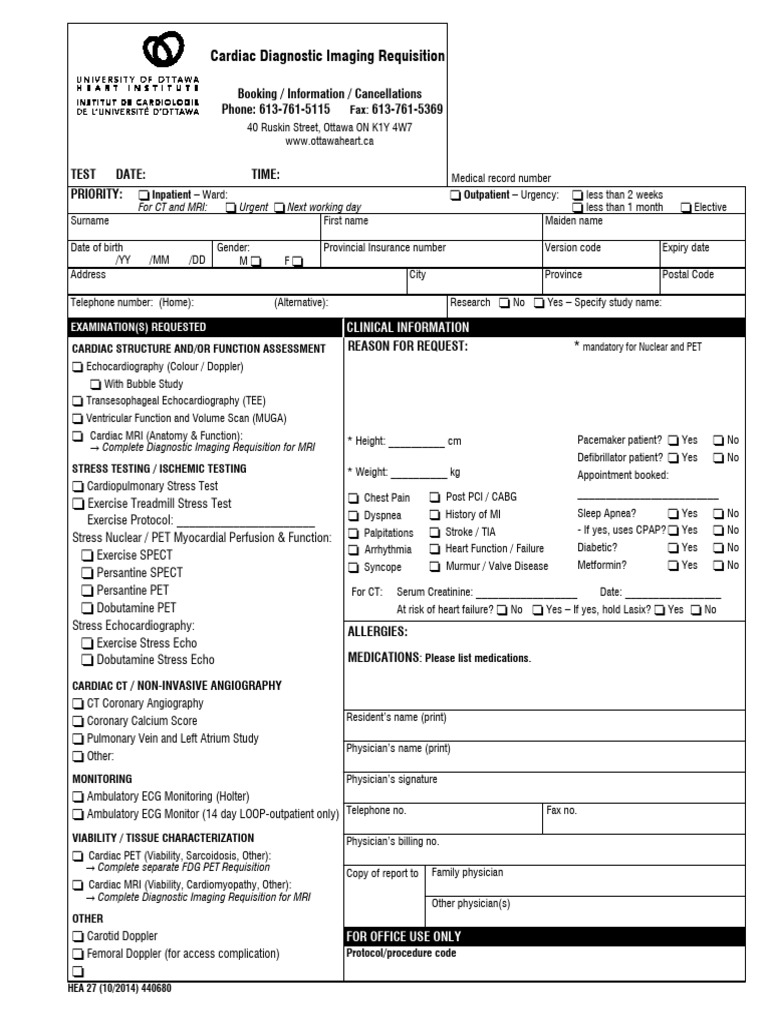 Cardiac Diagnostic and Imaging Requisition General | PDF | Heart ...