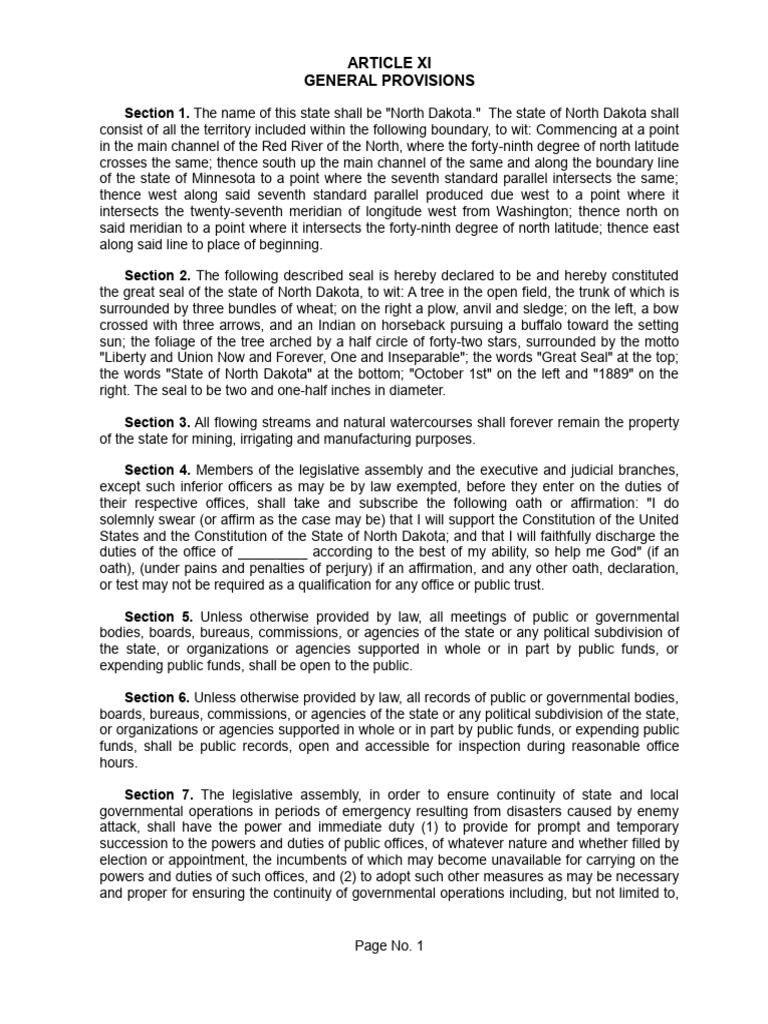 Article XI, Section 4, The Constitution of North Dakota | PDF ...