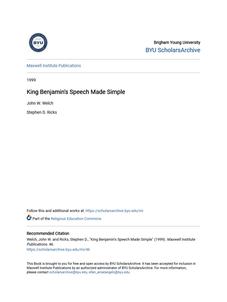 King Benjamins Speech Made Simple | PDF | Jesus | Revelation