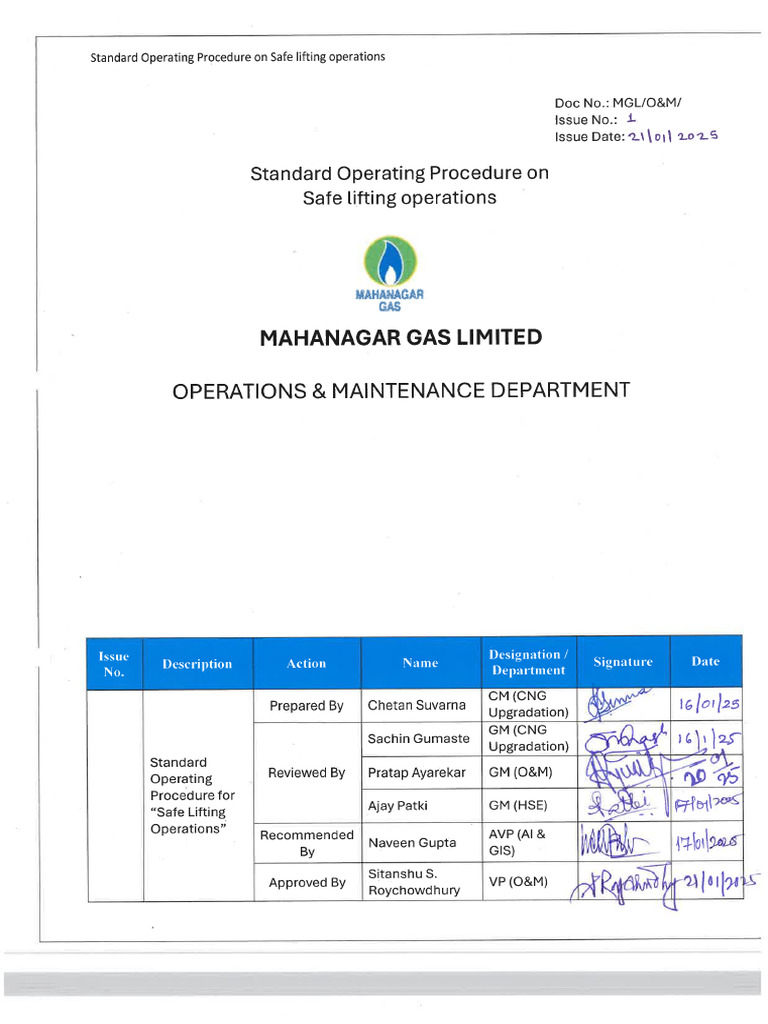 SOP-Safe Lifting Operations | PDF